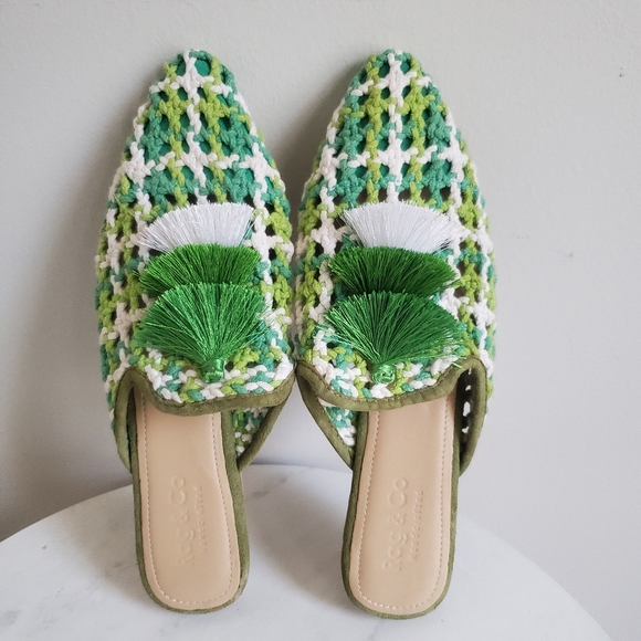 Rag And Co Shoes New Mariana Green Woven Flat Mules With Tassels Sz 8